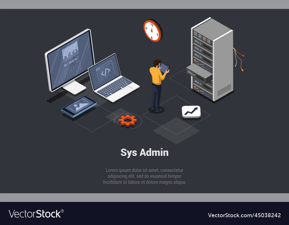 Concept of big data storage sys admin server Vector Image Concept of big data storage sys admin server Vector Image