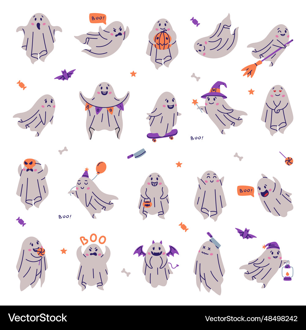 Cute ghost spooky character and flying spirit Vector Image