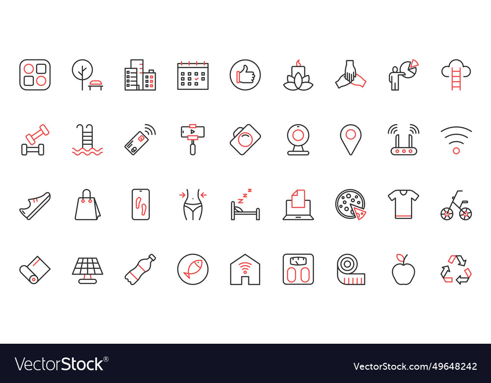 Modern lifestyle trendy red black thin line icons Vector Image