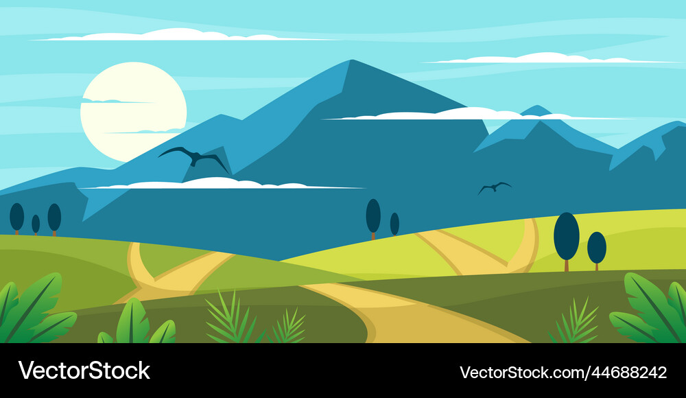 Mountains with green field and trees Royalty Free Vector