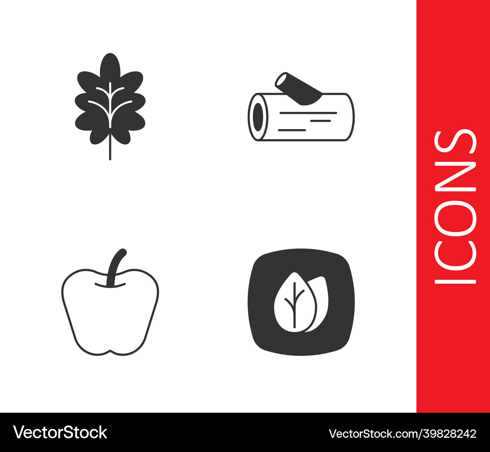 Set leaf apple and wooden log icon Royalty Free Vector Image