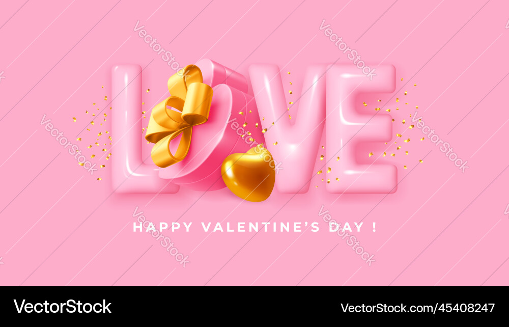 3d letters love and gift box heart shape Vector Image