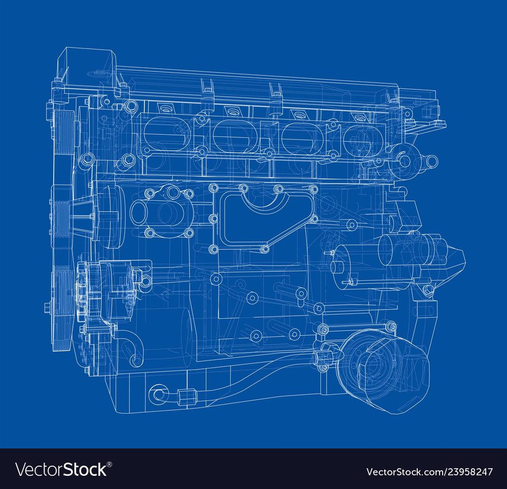 Engine sketch rendering 3d Royalty Free Vector Image