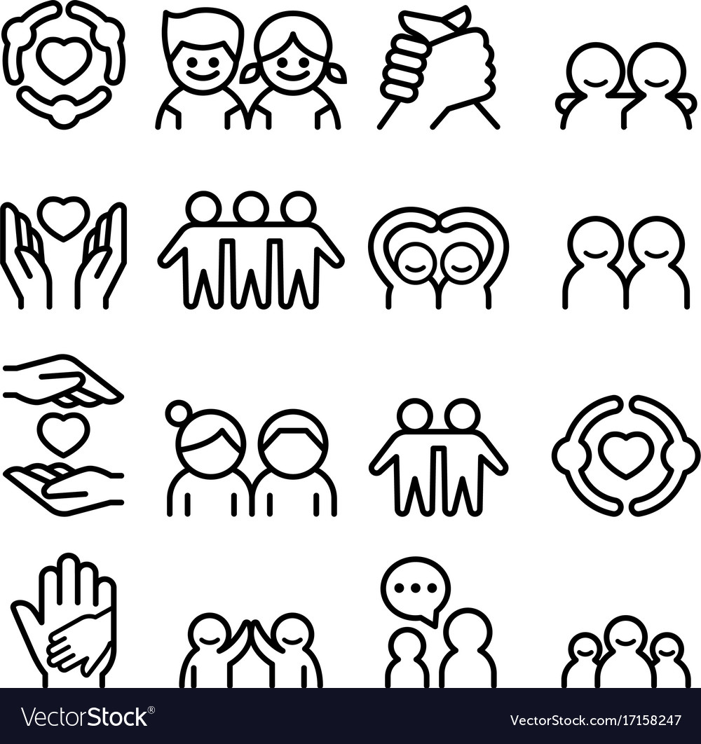 Friendship Friend Icon Set In Thin Line Style Vector Image