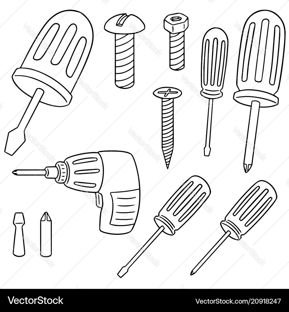 Set of screw and screwdriver Royalty Free Vector Image