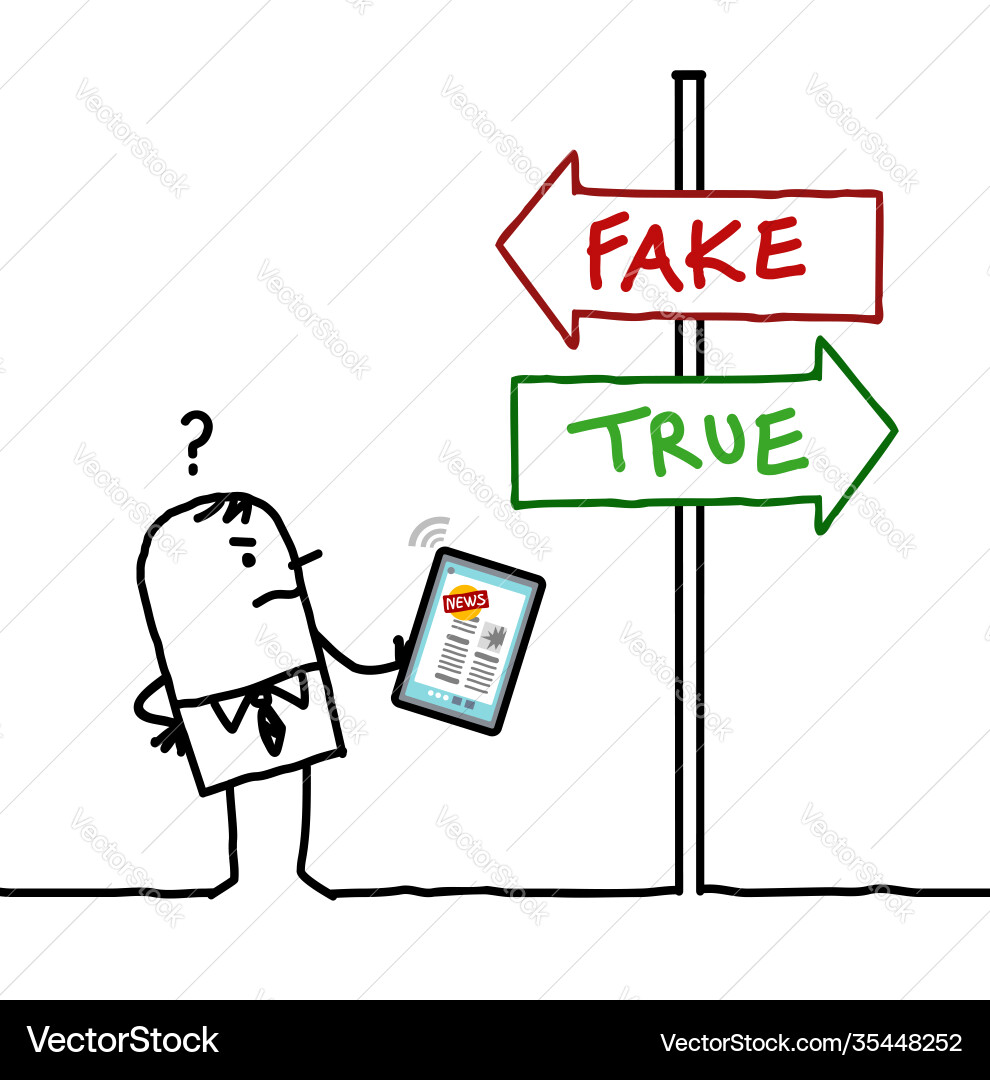 Cartoon man with connected tablet wondering if Vector Image