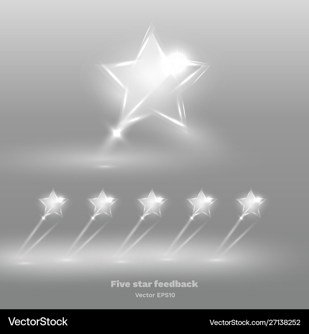 Five star shiny glass rating bright feedback Vector Image