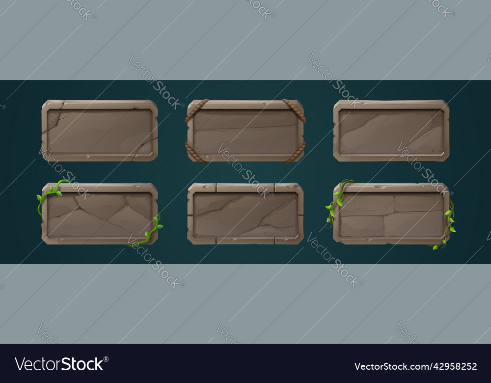 Game stone buttons rectangular ui level frames Vector Image