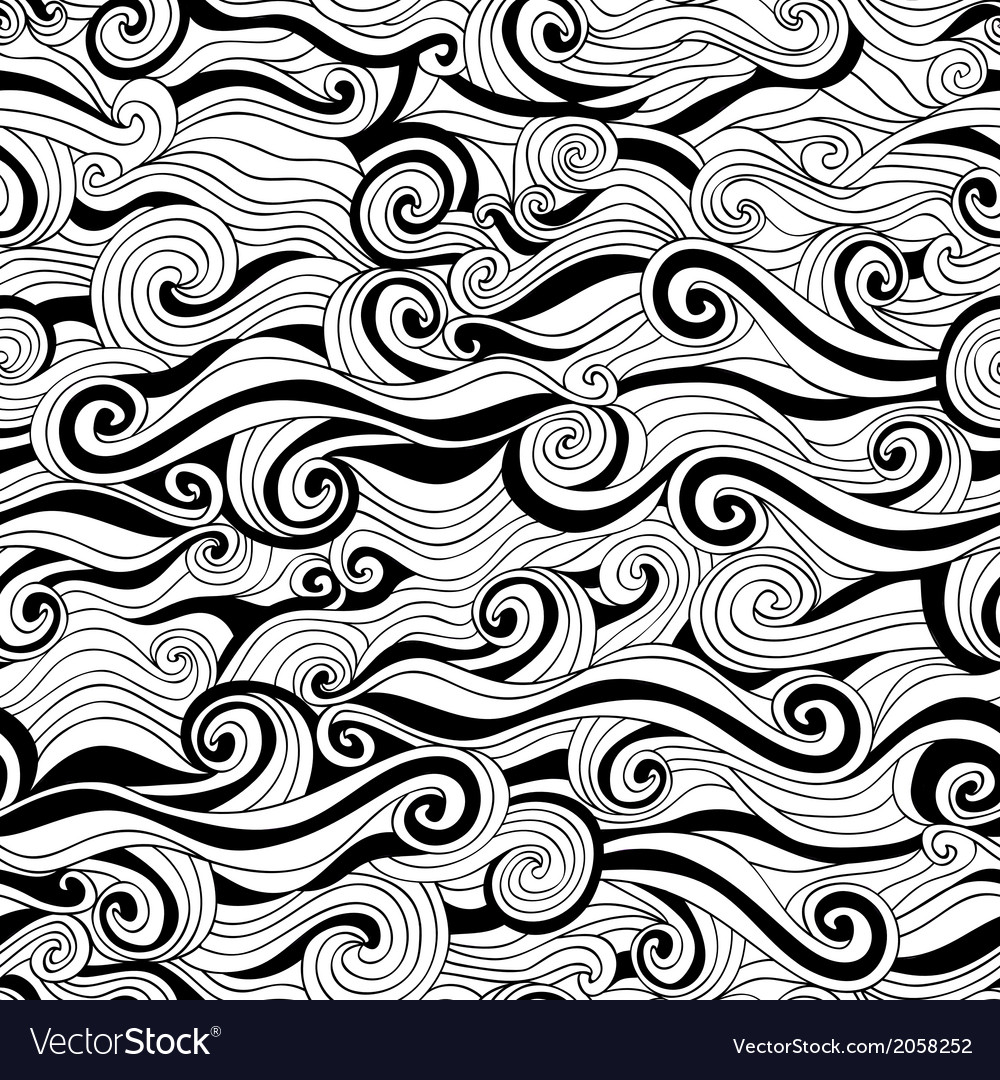 Seamless wave hand-drawn pattern waves background Vector Image