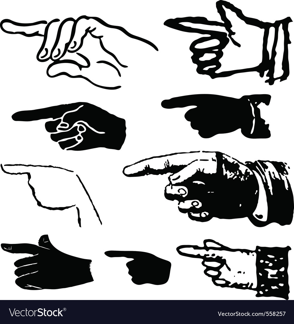 Collection set hand gestures pointing Royalty Free Vector