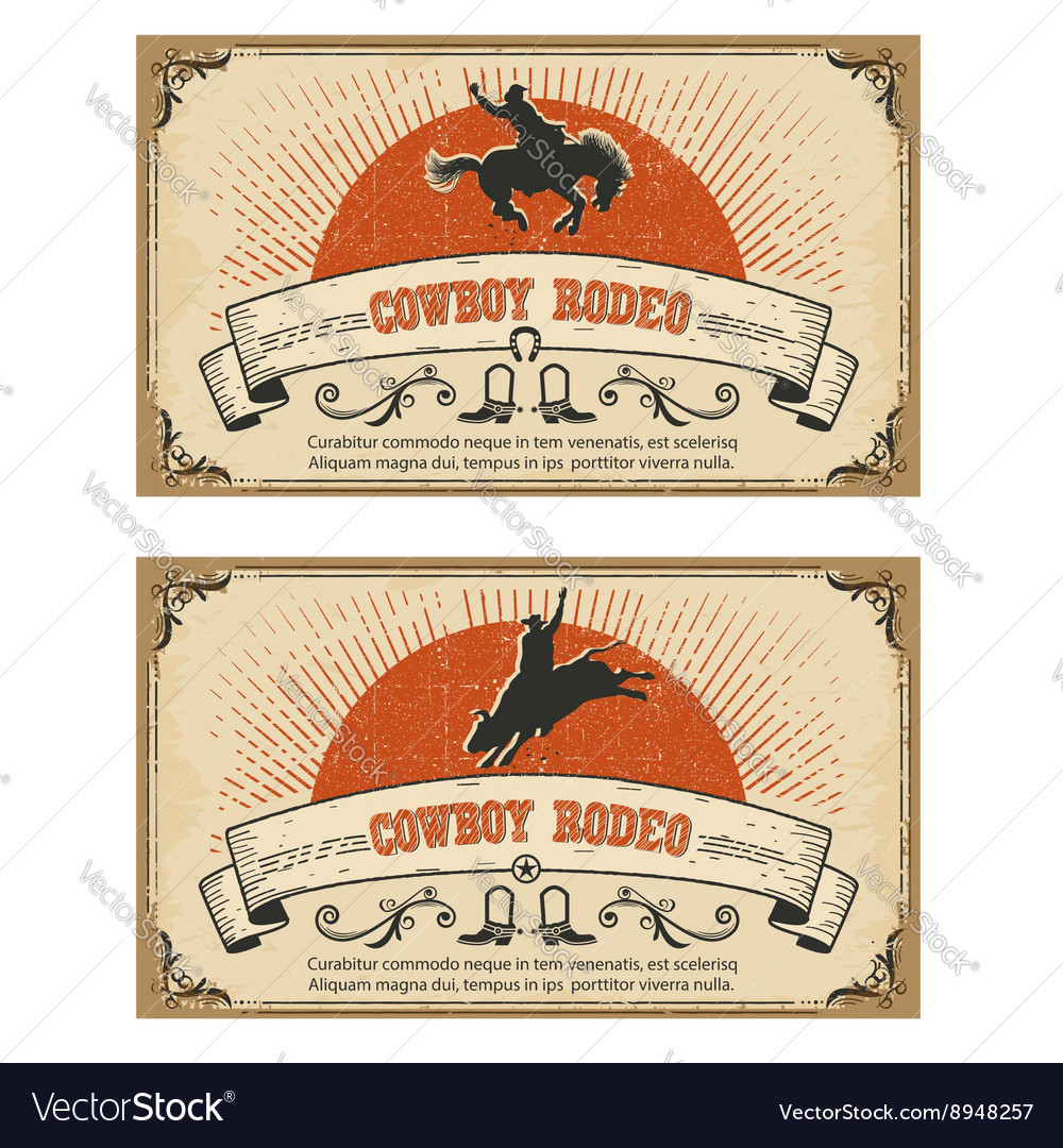 Cowboy wild horse rodeo cards isolated on white Vector Image