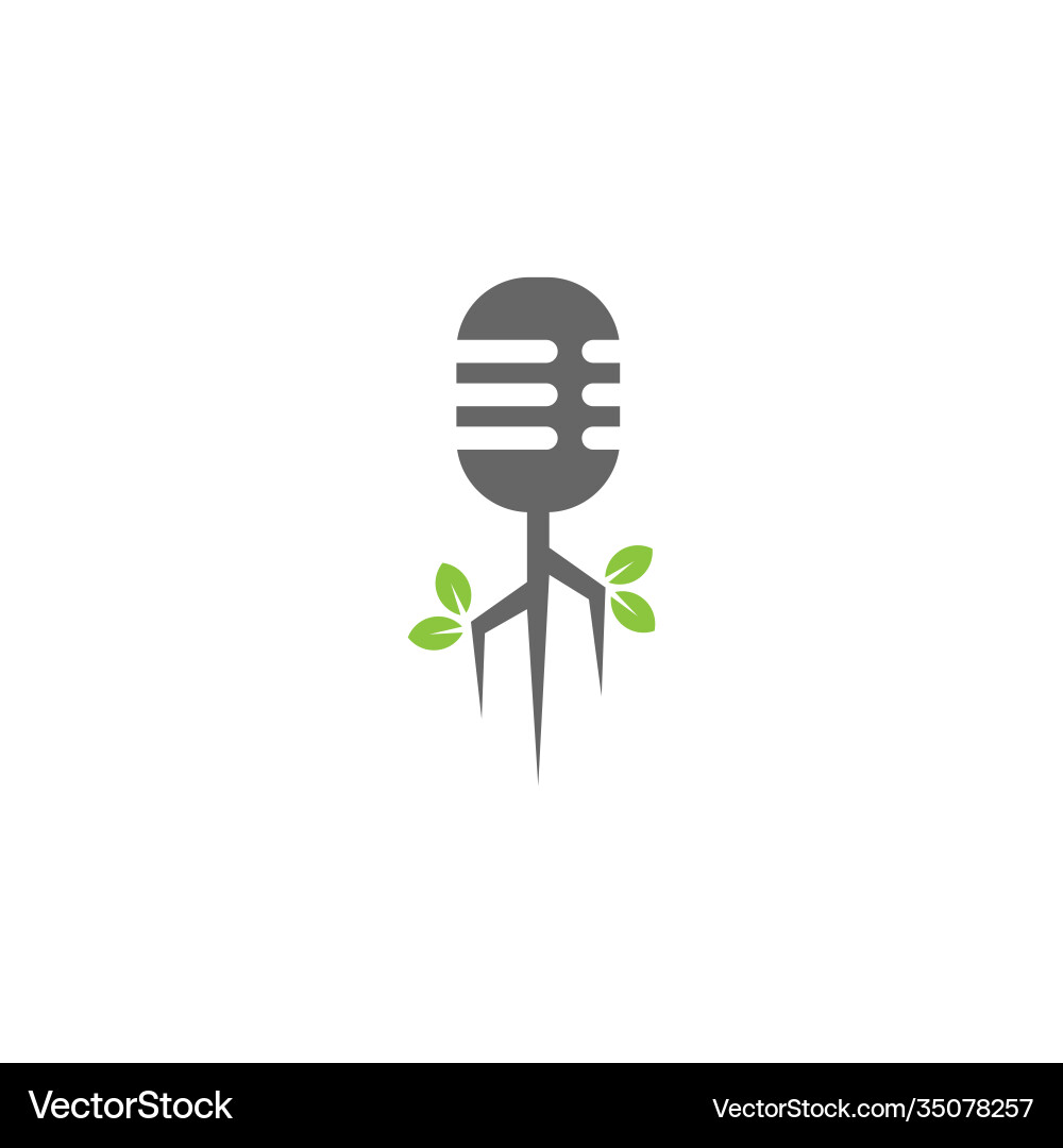 Green podcast logo microphone and leaf design Vector Image