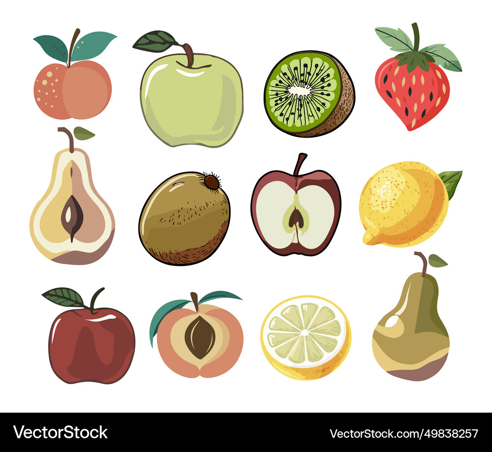 Hand drawn abstract fruits set isolated Royalty Free Vector