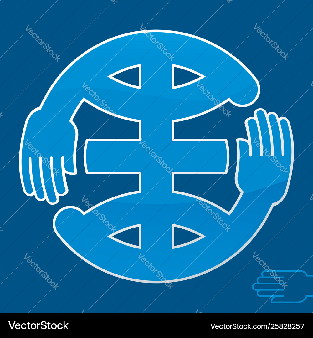 Hands on earth symbol icon in blue Royalty Free Vector Image
