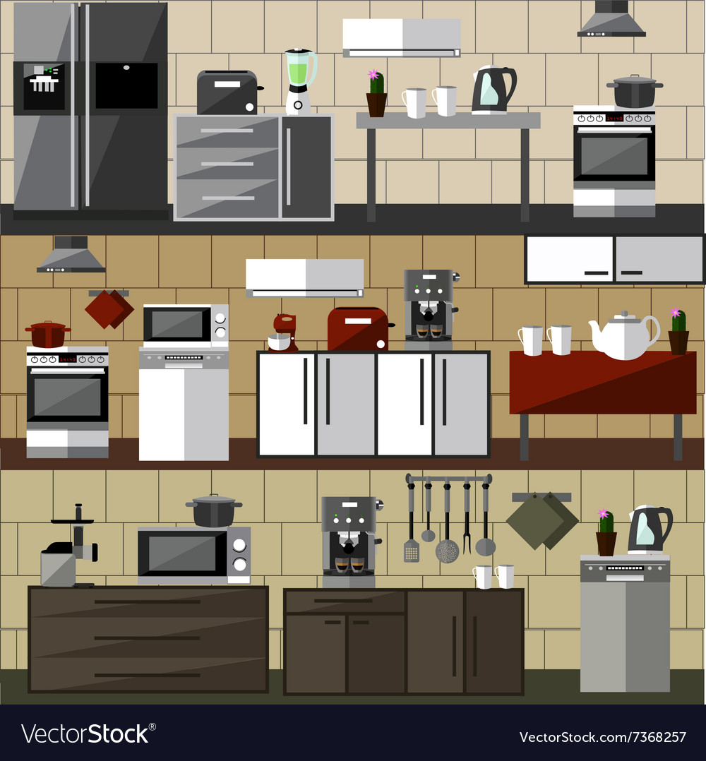 Modern kitchen interior set Royalty Free Vector Image