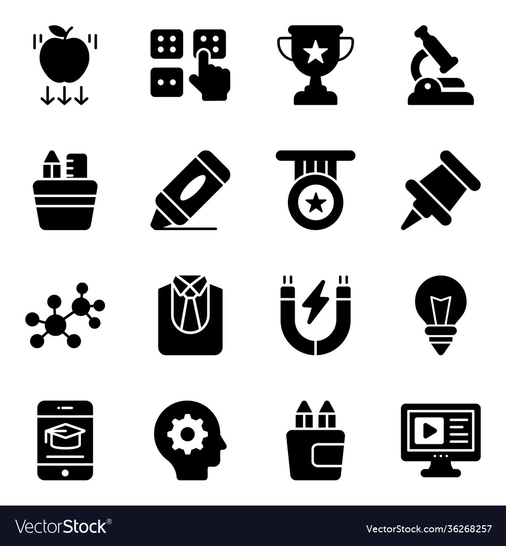 Pack educational elements in solid style Vector Image