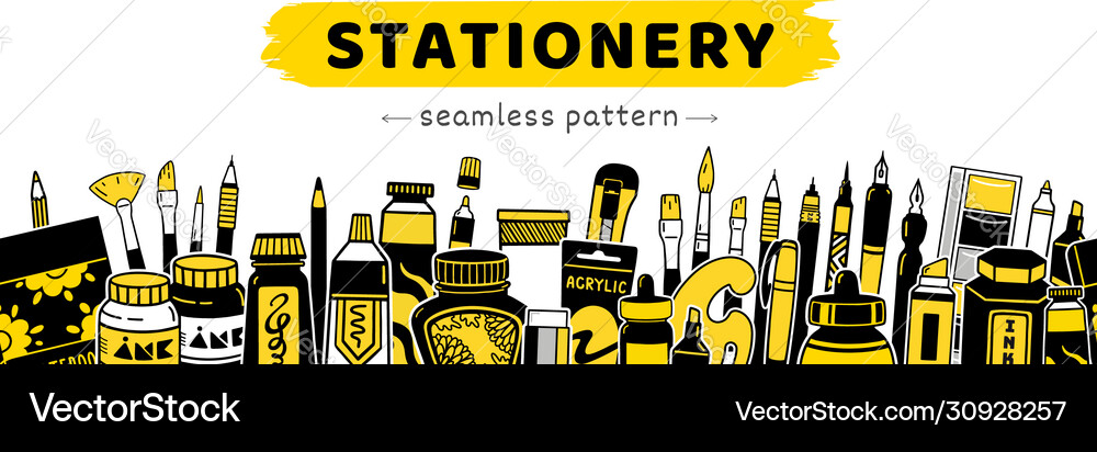 Stationery items big banner horizontal seamless Vector Image