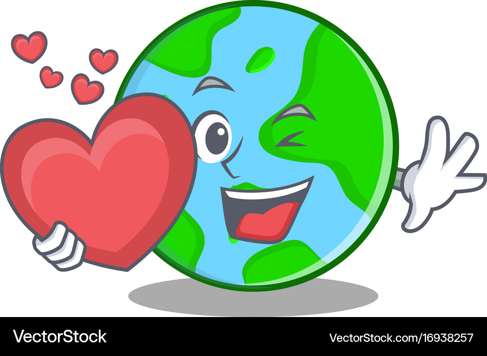 With heart world globe character cartoon Vector Image