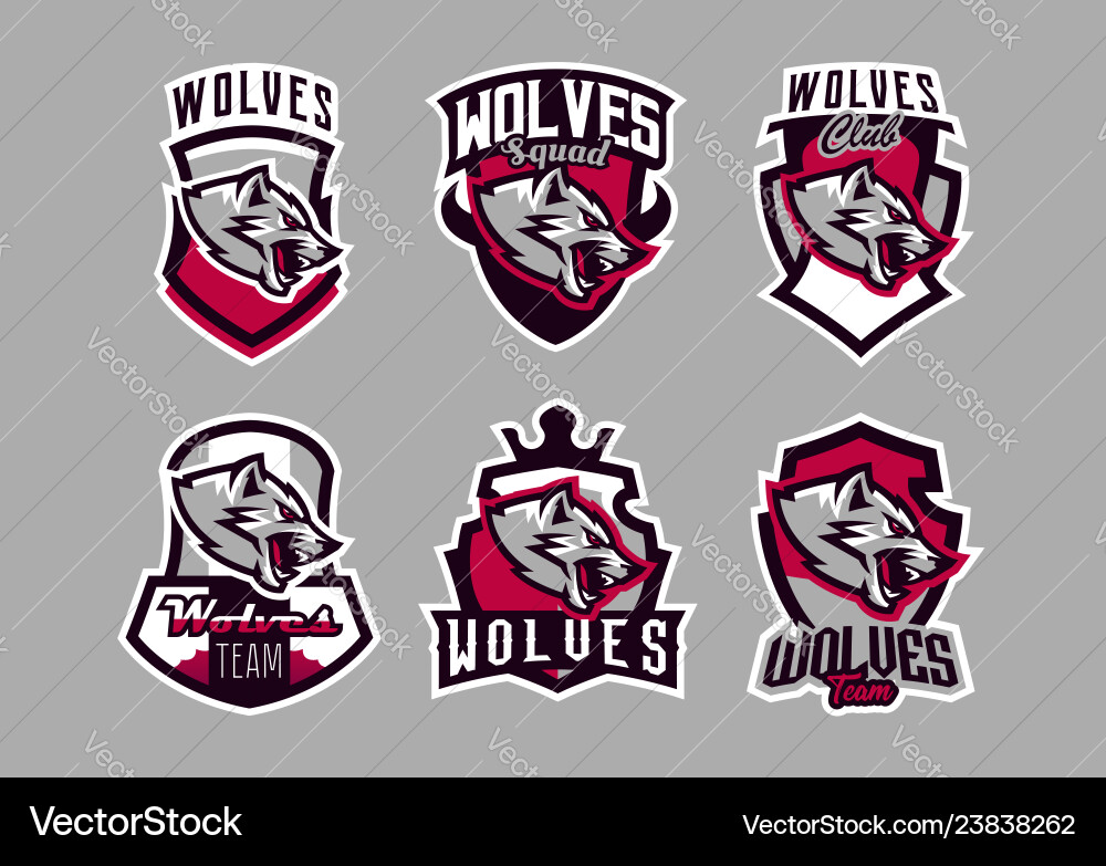 A set of colorful emblems logos snarling wolf Vector Image