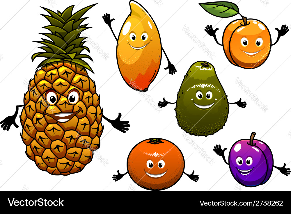 Cartoon fresh fruits set Royalty Free Vector Image