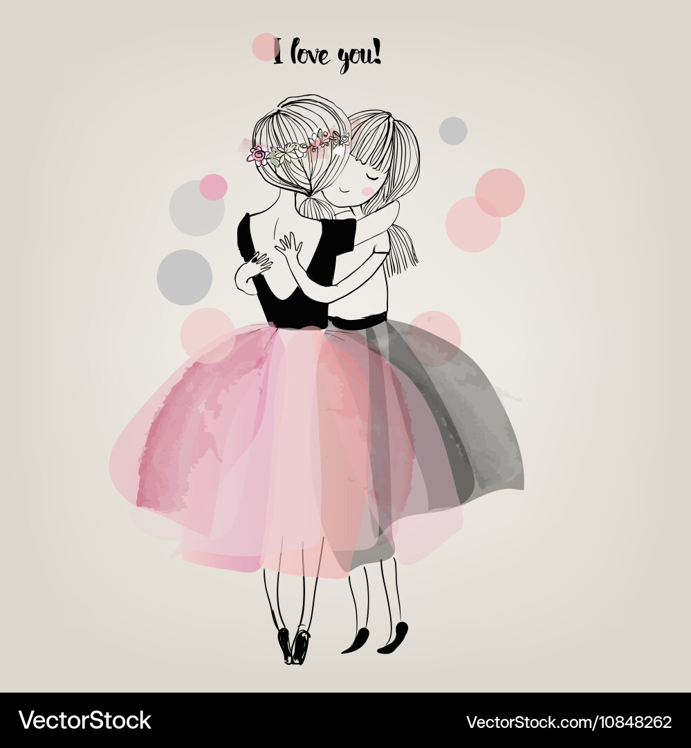 Cute girls embrace Royalty Free Vector Image - VectorStock
