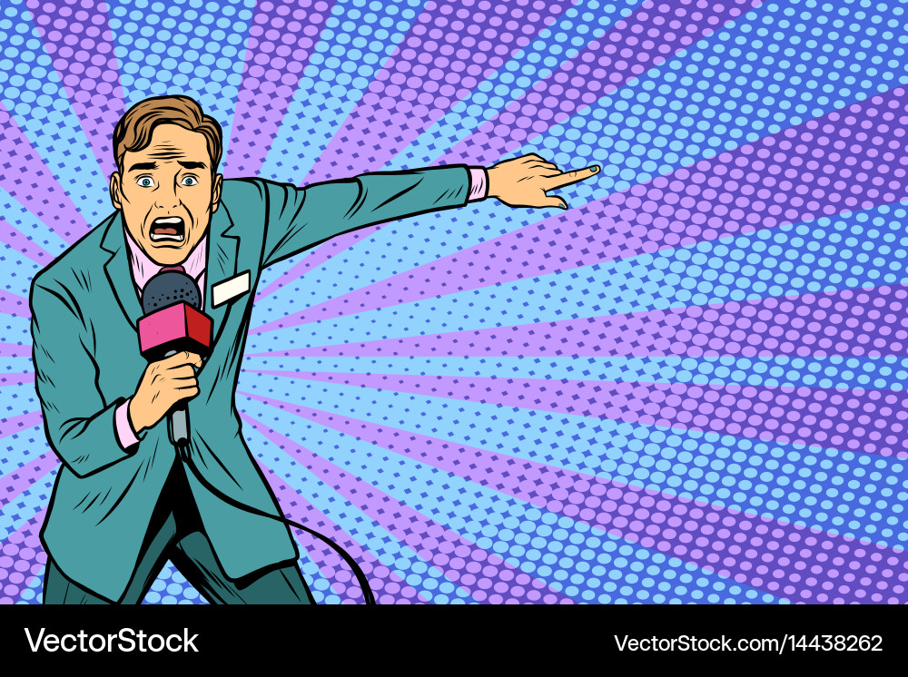 Frightened tv reporter crime reporting Royalty Free Vector