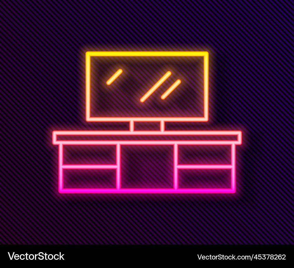 Glowing neon line tv table stand icon isolated Vector Image