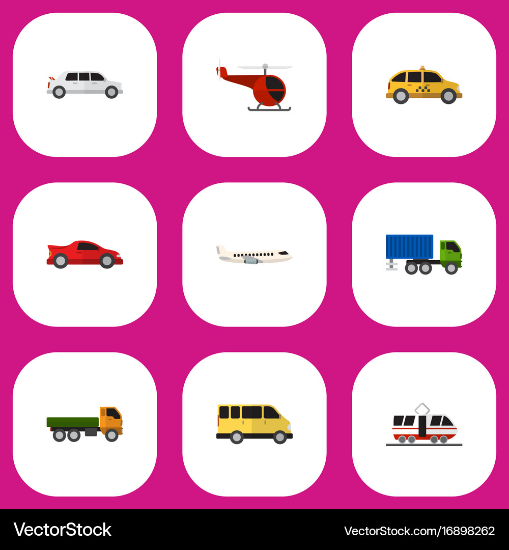 Set of 9 editable vehicle flat icons includes Vector Image