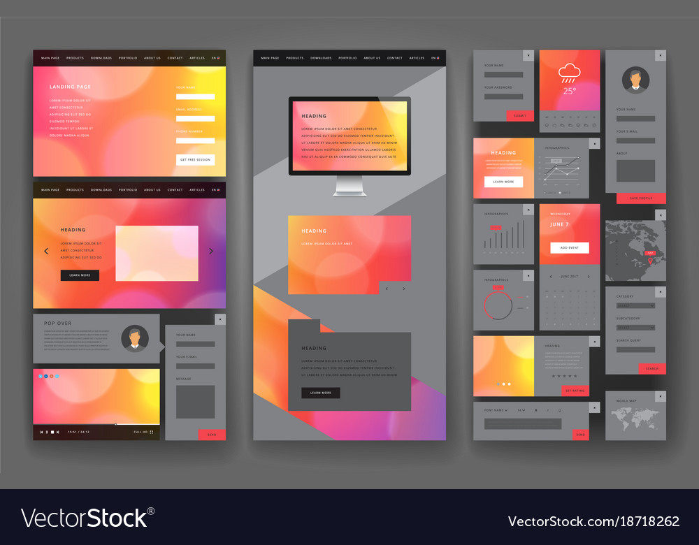 Website template design with interface elements Vector Image