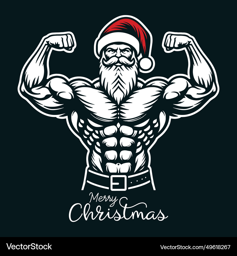 Christmas bodybuilder grunge vintage design Vector Image