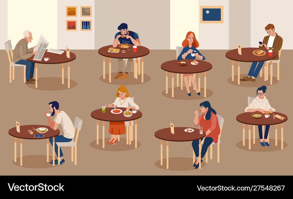Collection cute people sitting at tables Vector Image