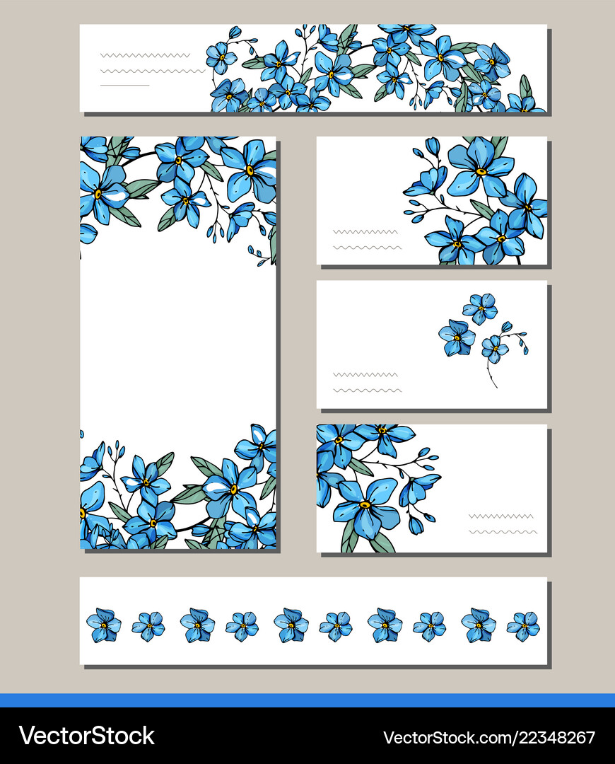 Forget me not set with visitcards and greeting Vector Image