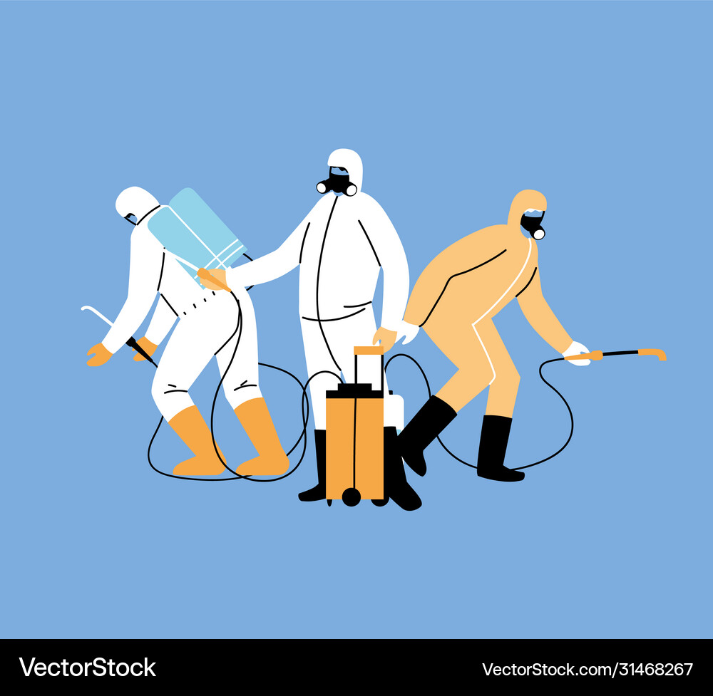 Men wear protective suit disinfection Royalty Free Vector