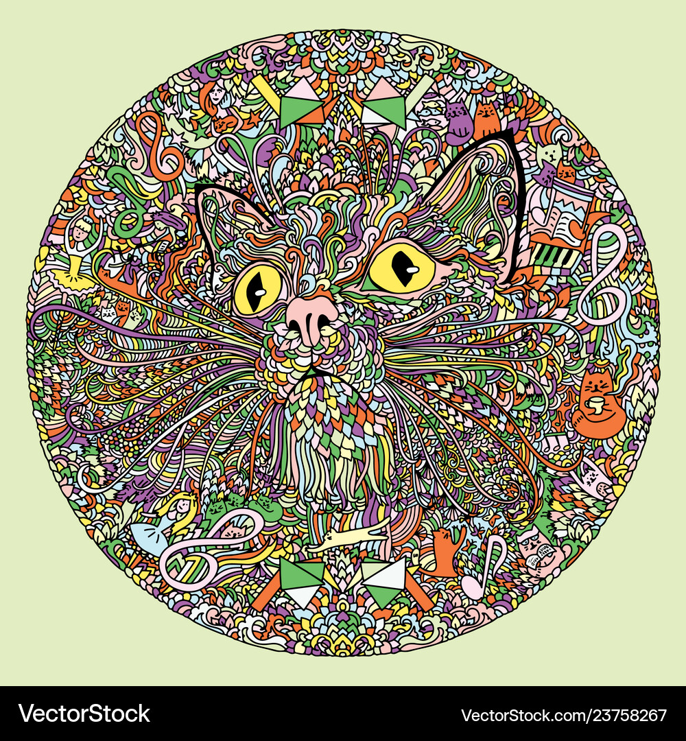 Round colorful mandala pattern with cats Vector Image