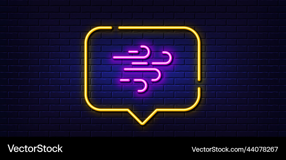 Windy weather line icon strong wind neon light Vector Image