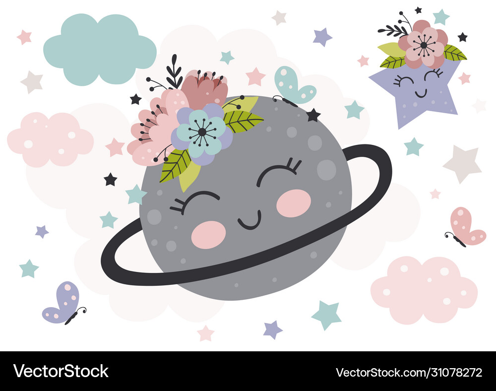 Cute poster with beautiful planet Royalty Free Vector Image