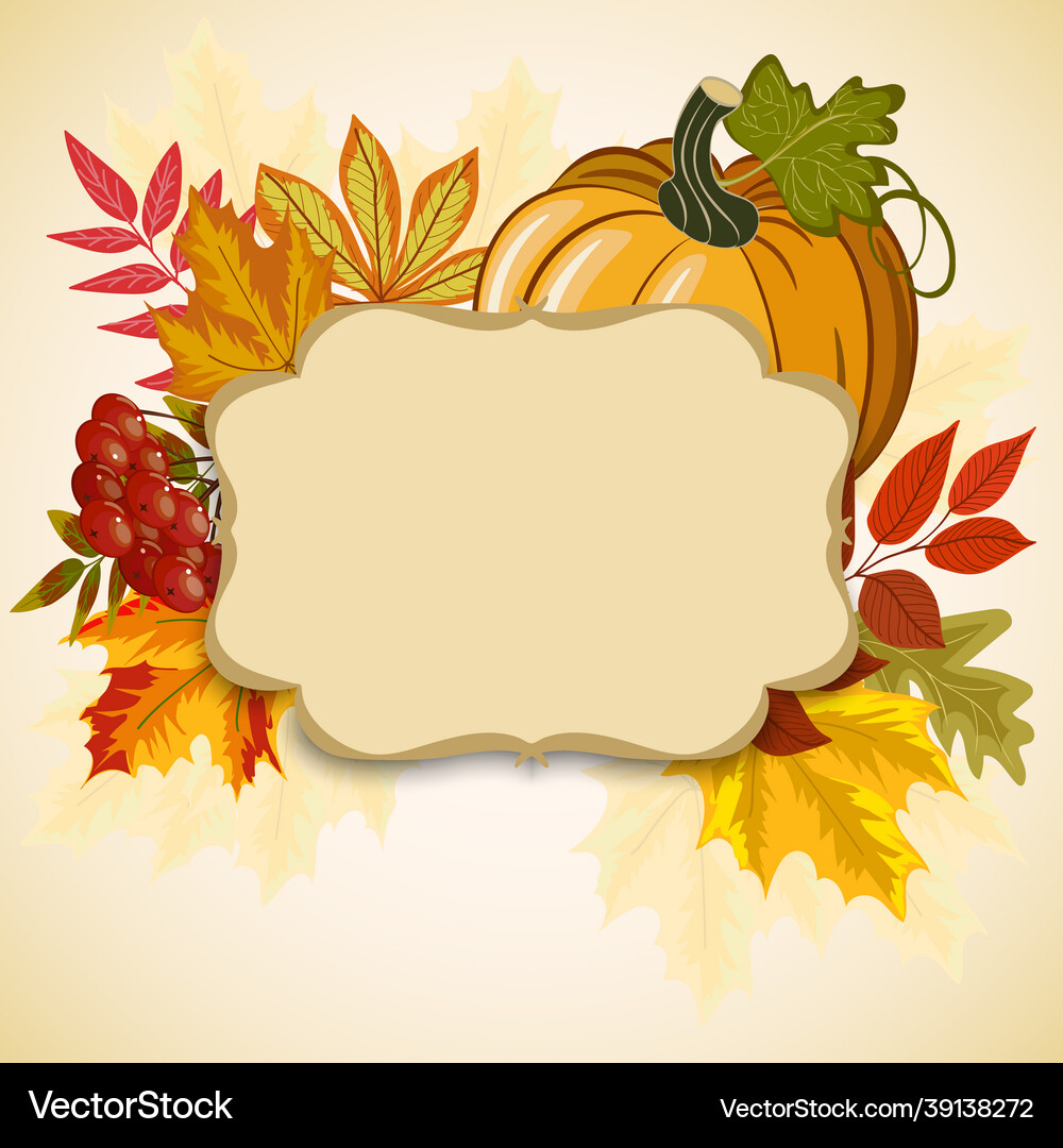 Frame with pumpkin and autumn leaves Royalty Free Vector