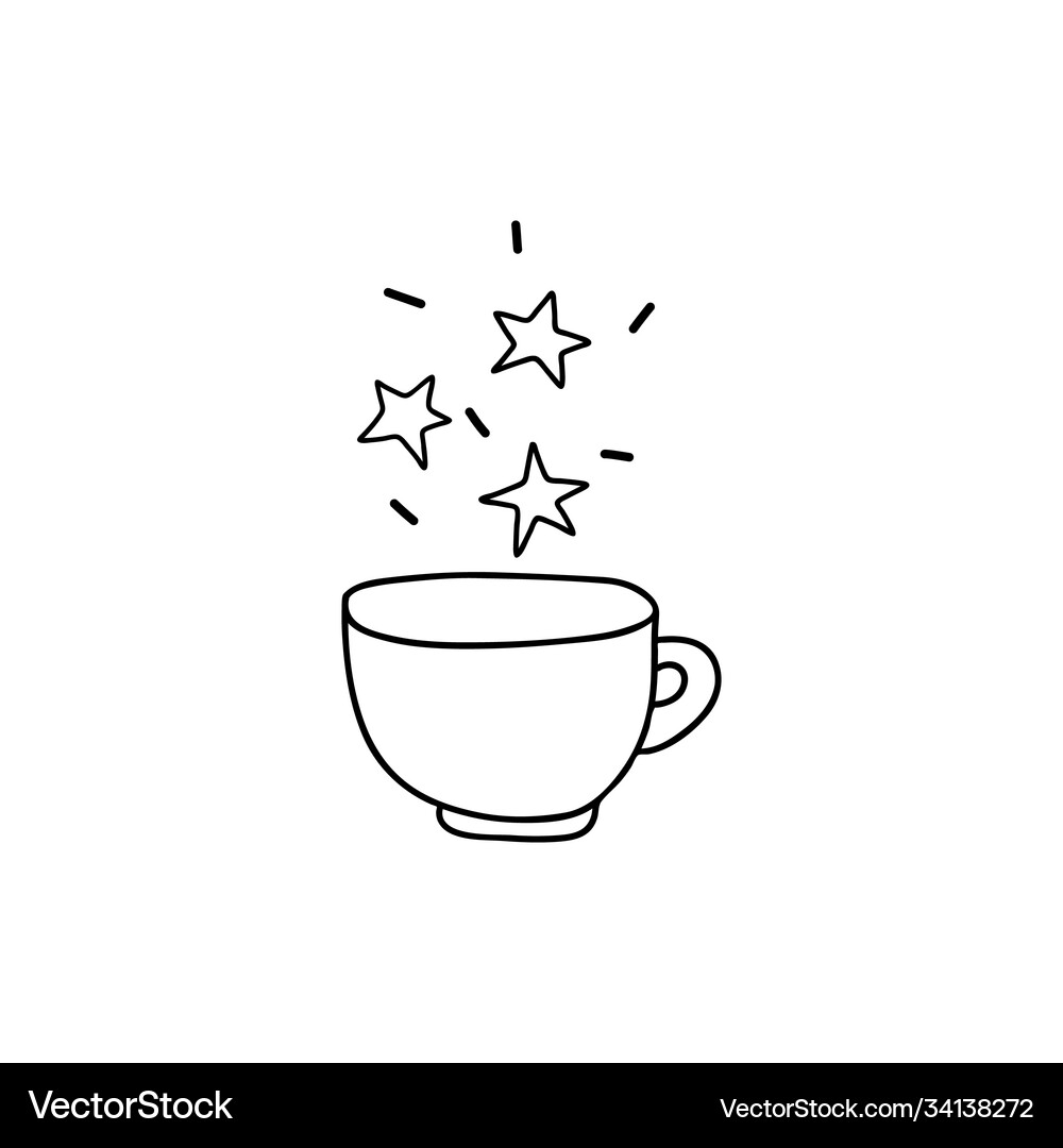 Hand drawn magic drink cup over mug are stars Vector Image