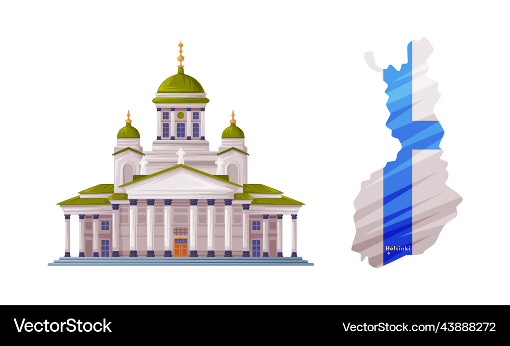 Helsinki cathedral and map boundary as finland Vector Image