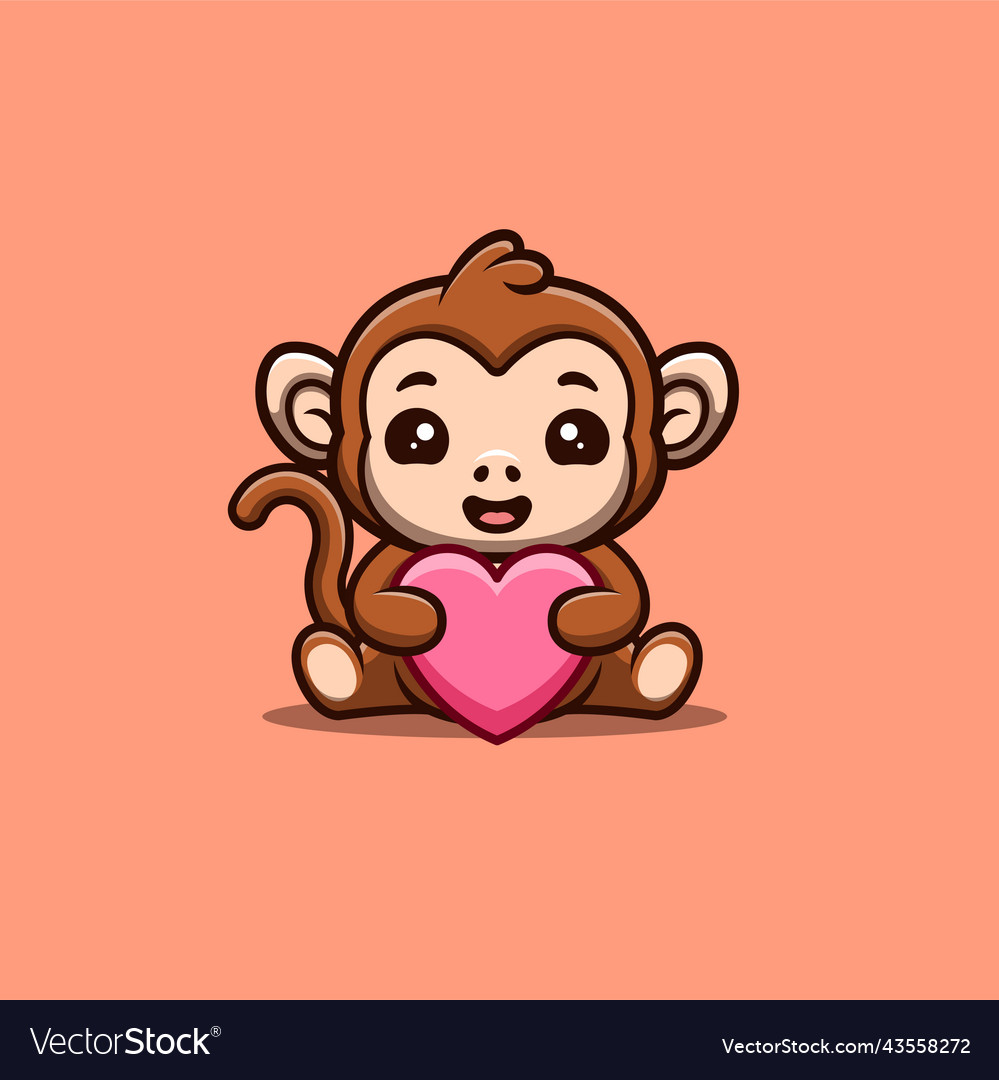 Monkey sitting love cute creative kawaii cartoon Vector Image