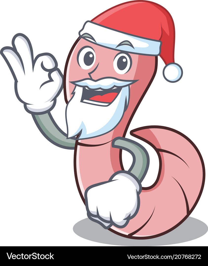 Santa worm mascot cartoon style Royalty Free Vector Image