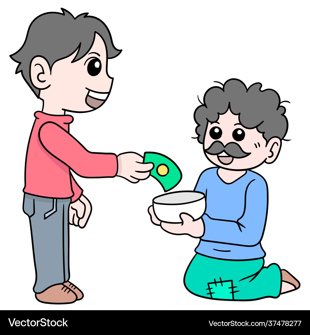 A kind and handsome young man giving alms Vector Image