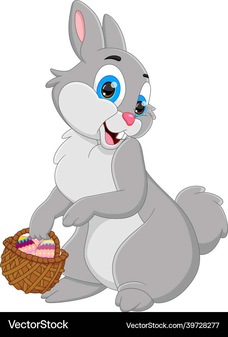 Cartoon cute rabbit holding basket filled with egg