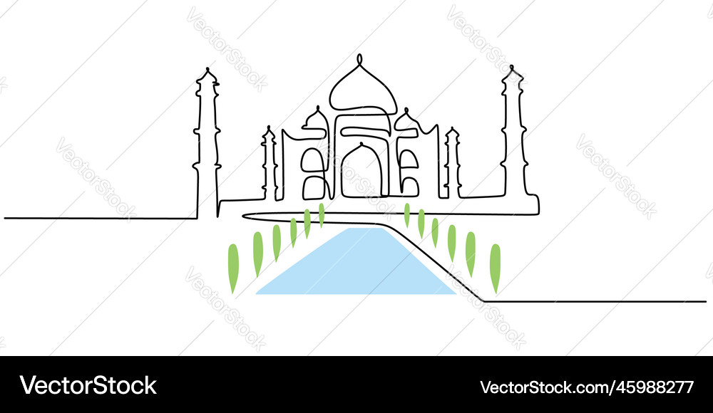 Continuous one single line of taj mahal from Vector Image