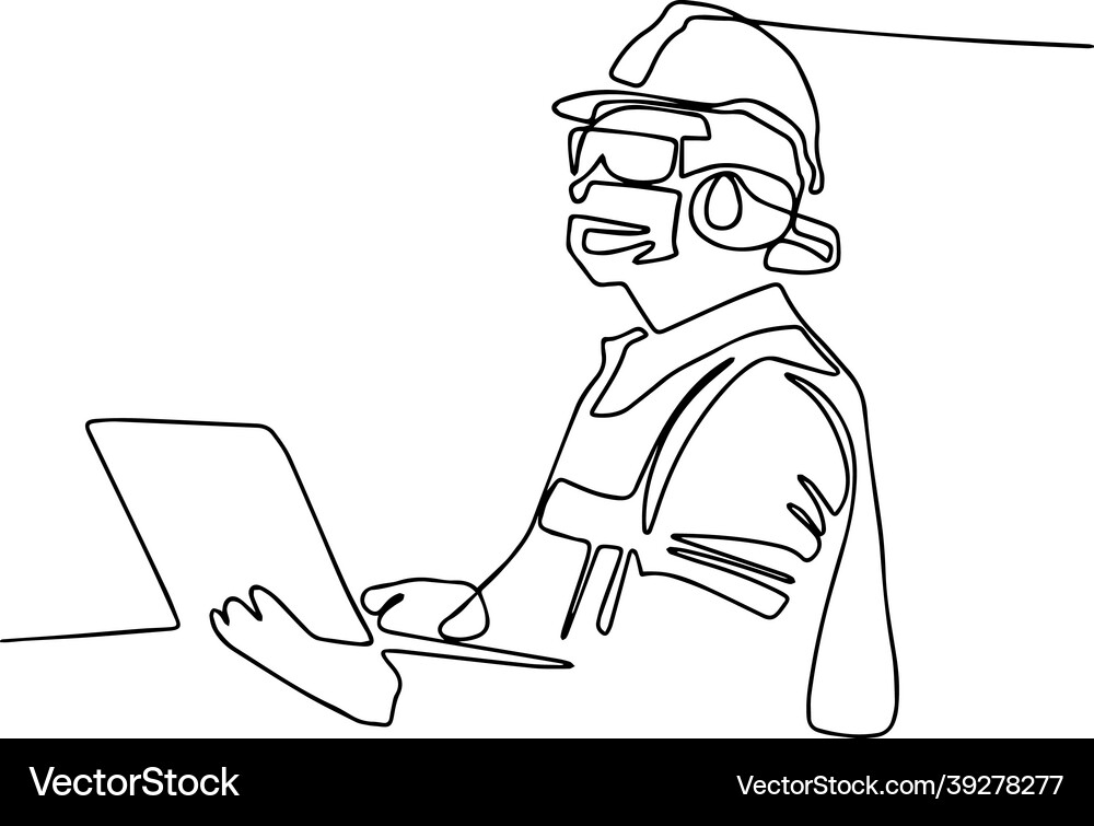 Engineer woman in uniform under inspection tablet Vector Image