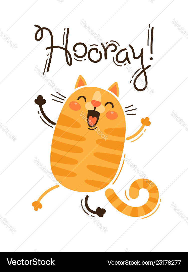 Funny cat yells hooray in Royalty Free Vector Image