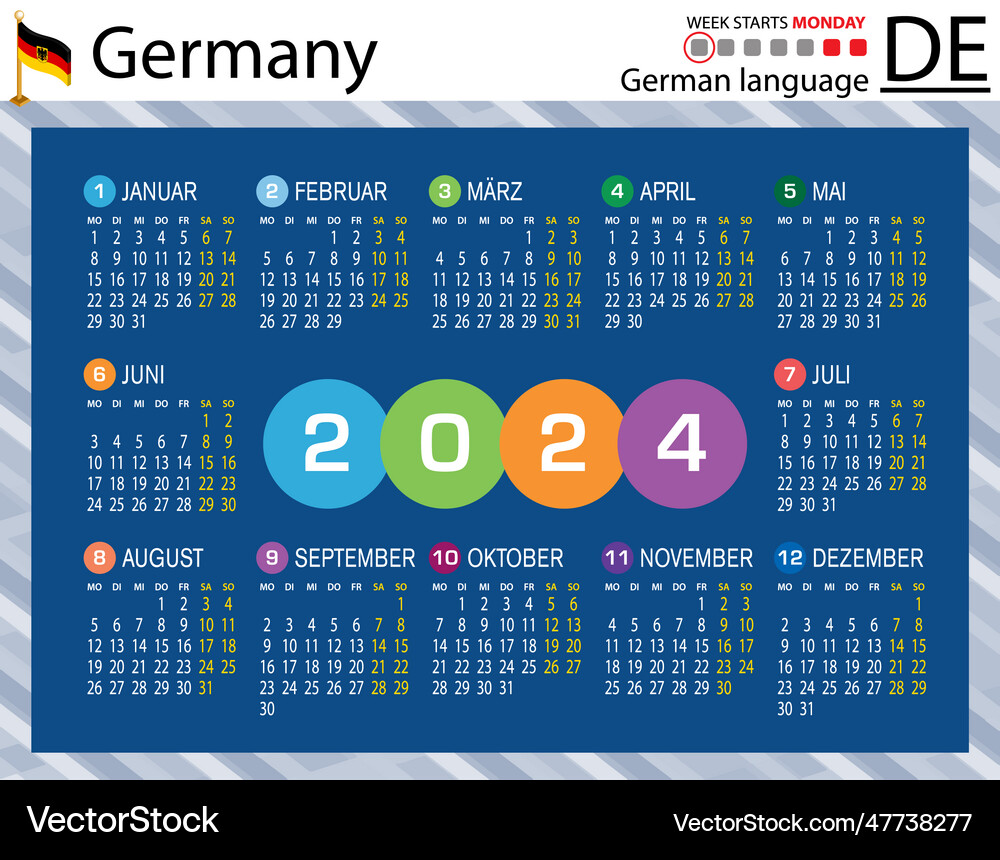 German horizontal pocket calendar for 2024 week Vector Image