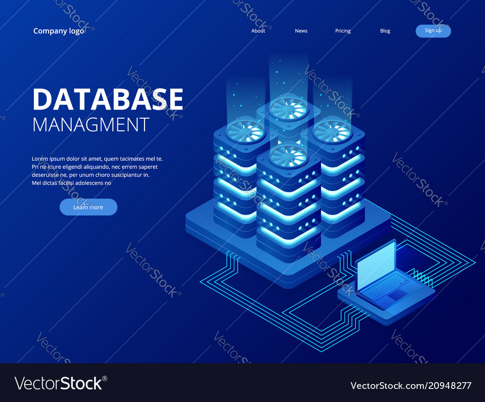 Isometric database network management big data Vector Image