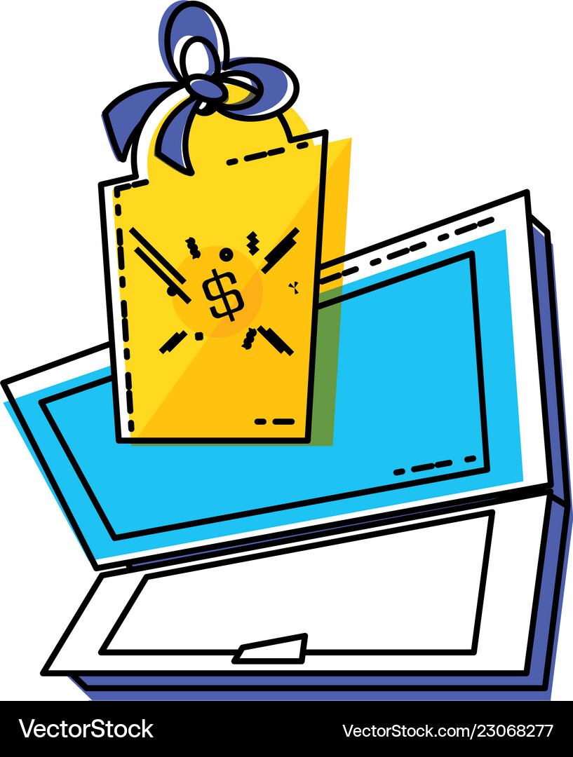 Laptop with commercial tag hanging Royalty Free Vector Image