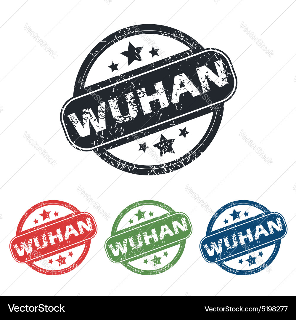 Round wuhan city stamp set Royalty Free Vector Image